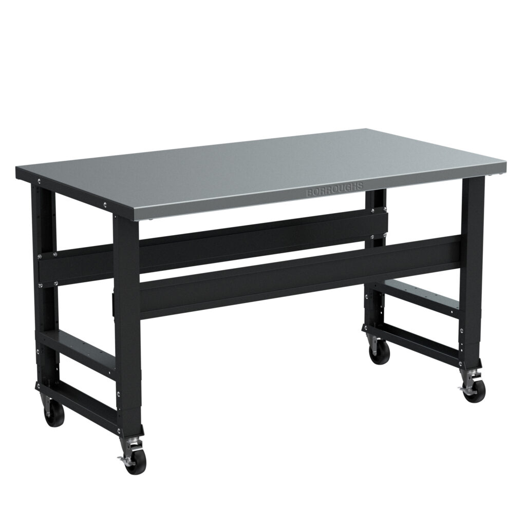 60" Wide Rolling Adjustable Height Workbenches with Stainless Steel Top ...