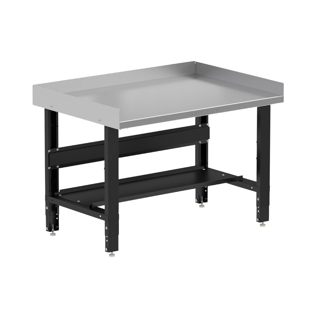48″ W Adjustable Workbench w/ Stainless Steel Top, Bottom Shelf & Edge ...